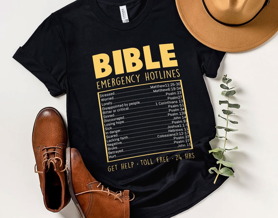 Bible Emergency Numbers Funny Hotline Christian Gift Tee Shirt ...