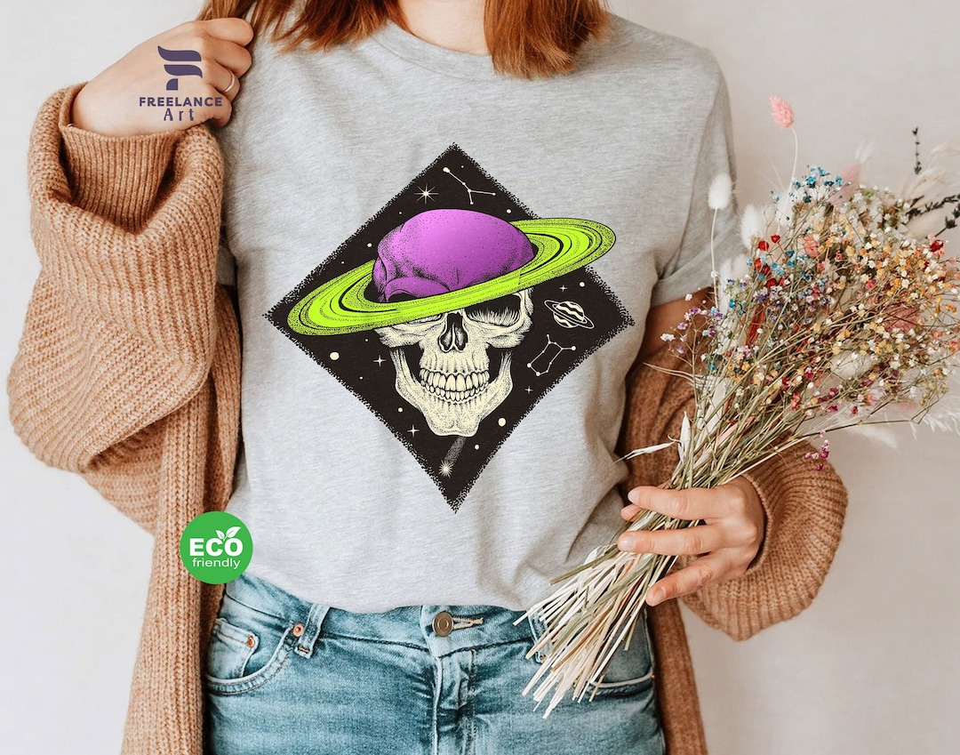 Skull Saturn Planet Shirt, Solar System Universe Tshirt, Astronomy Gift ...