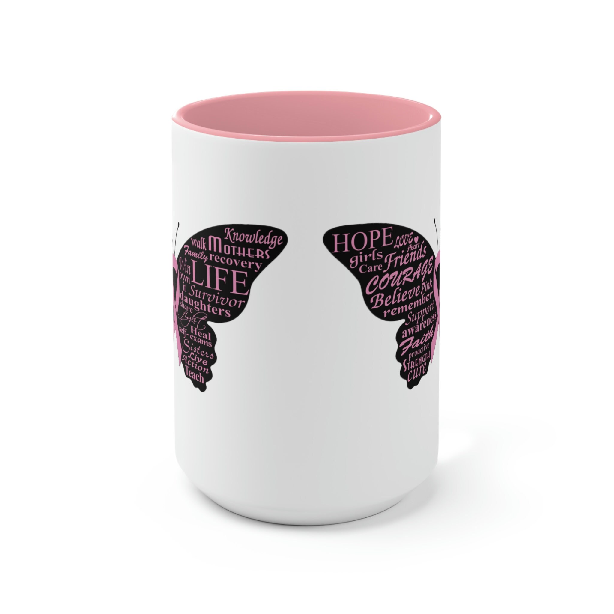 I Beat Breast Cancer Ribbon Mug, Breast Cancer Survivor, Breast Cancer ...