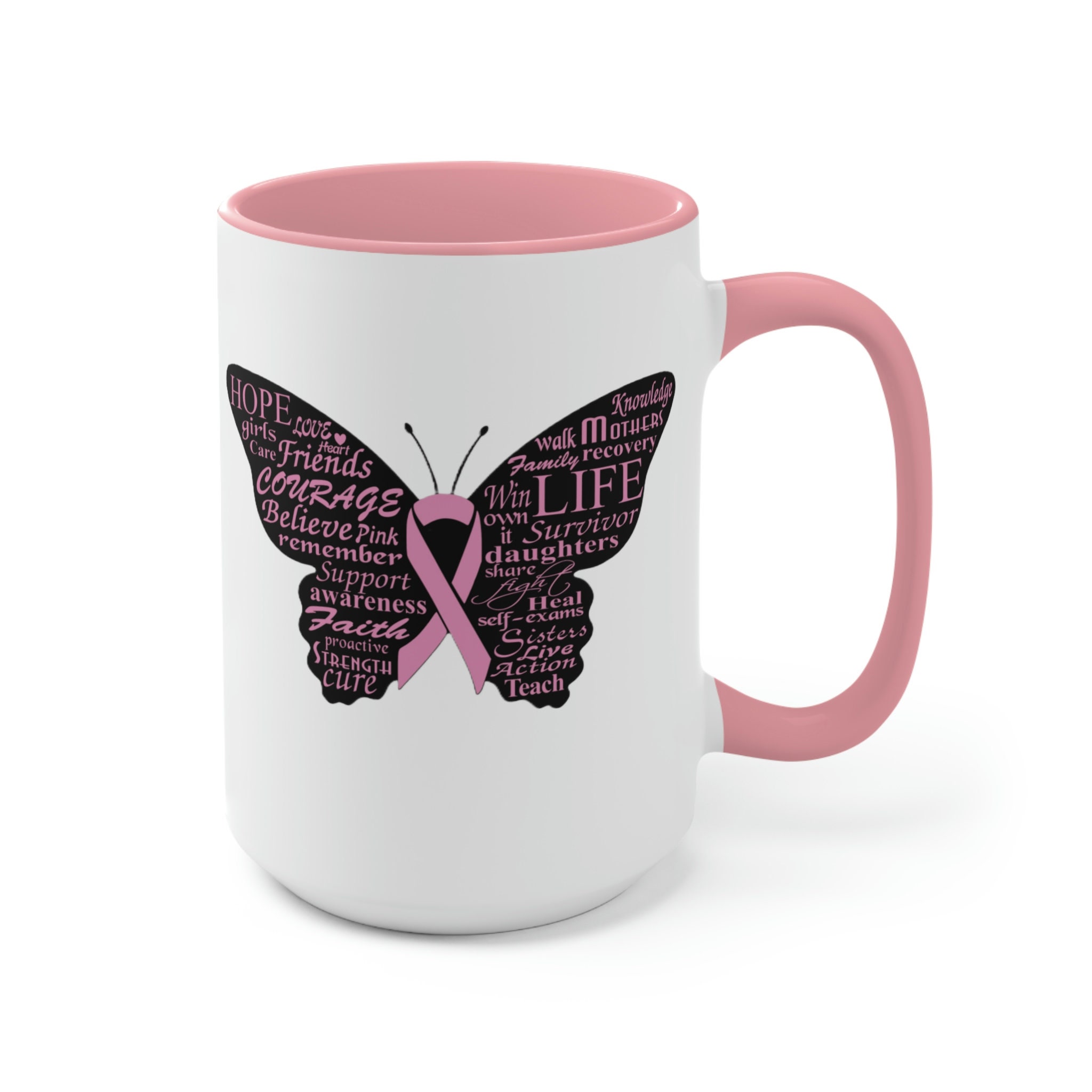 I Beat Breast Cancer Ribbon Mug, Breast Cancer Survivor, Breast Cancer ...
