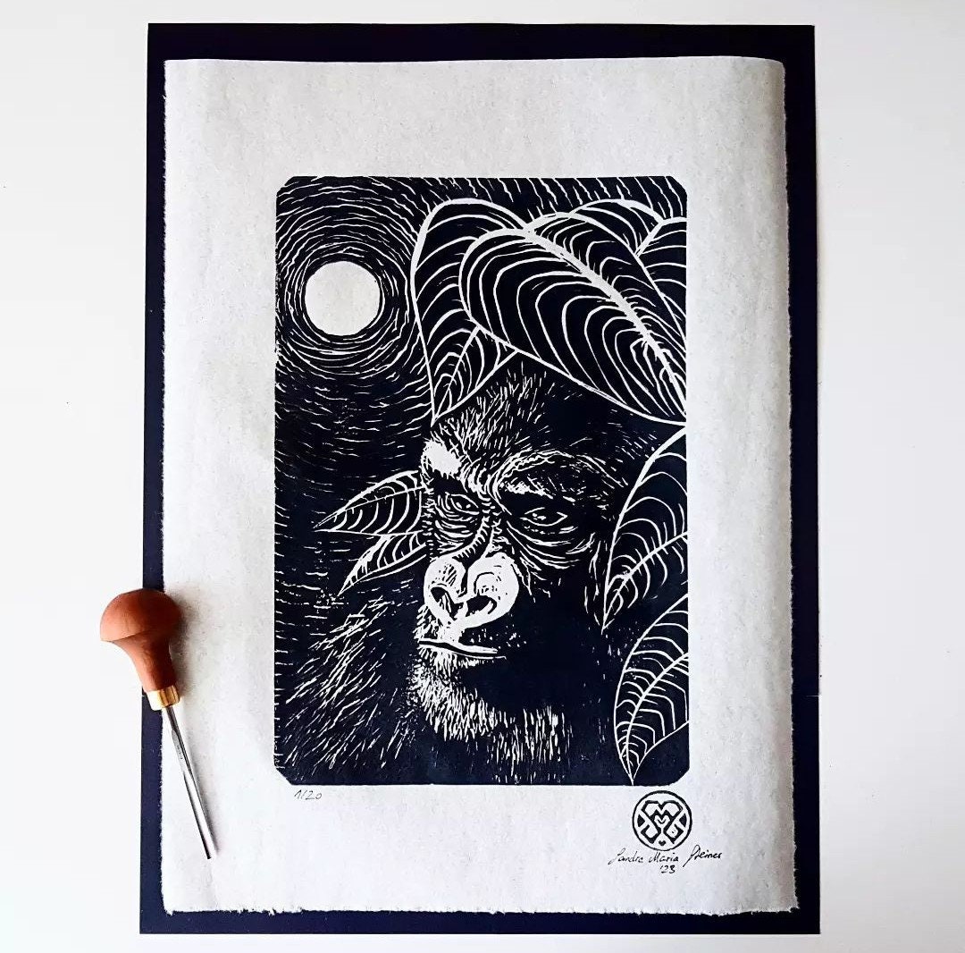 Original Linocut Portrait Linocut Gorilla - Etsy