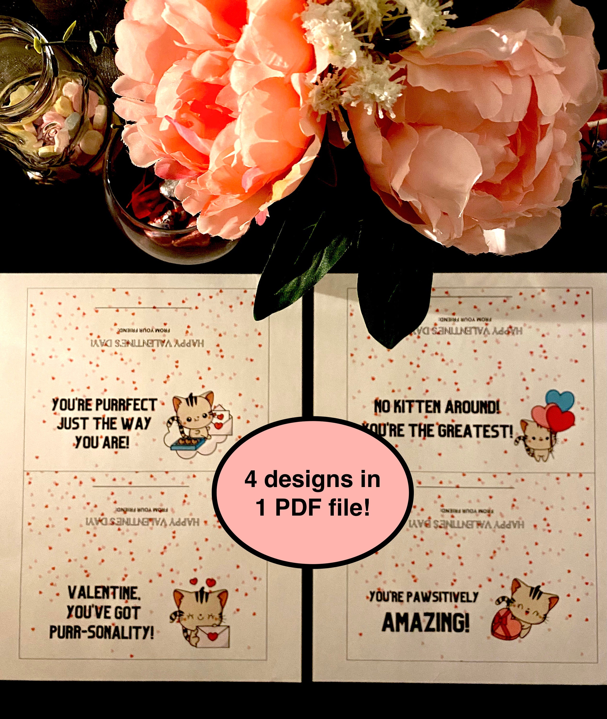 Printable Valentine Treat Bag Topper Cute Kitty Cat Design for Kids ...