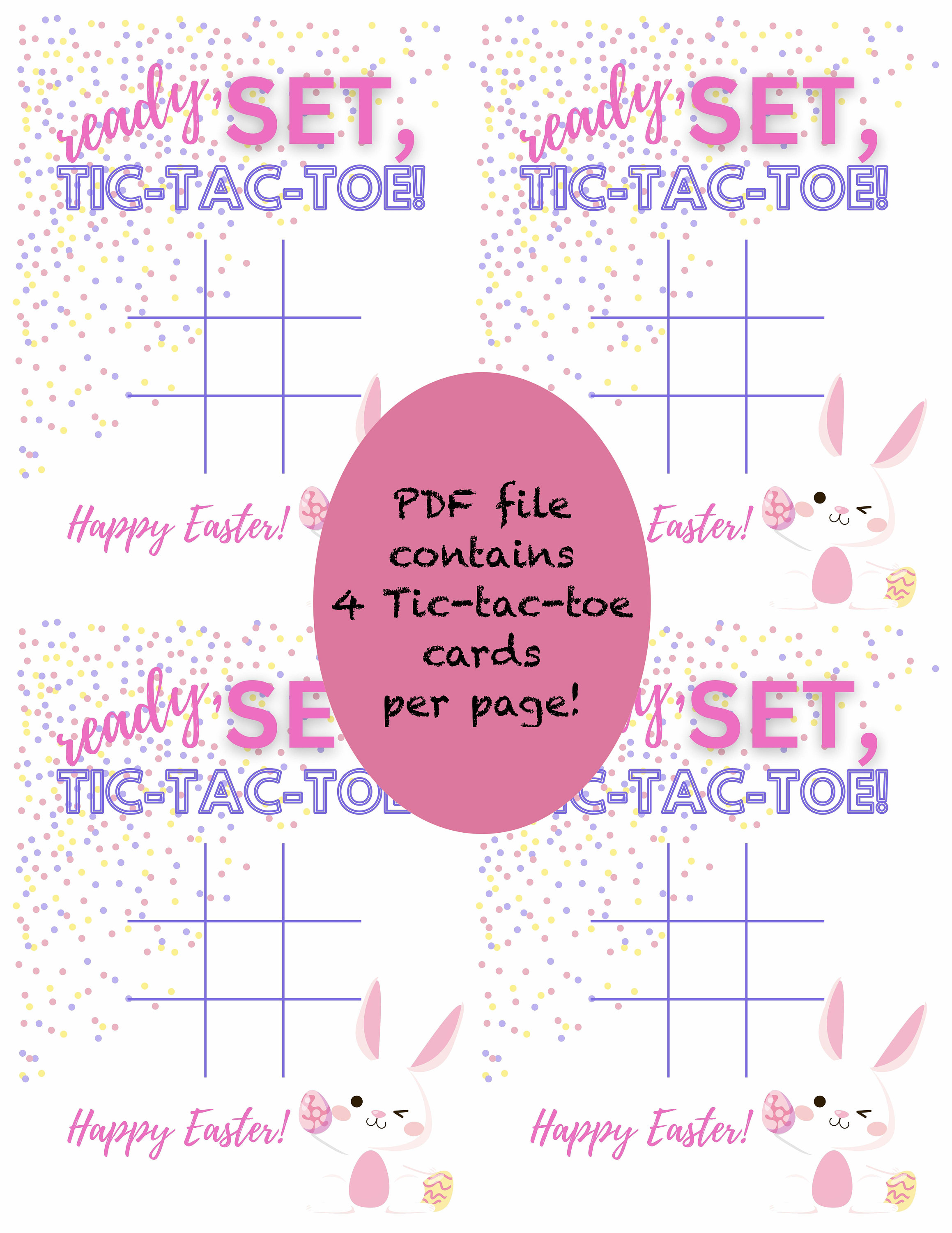 Easter Game Instant Download TIC Tac TOE Favor Candy Card for W/ 4- 4. ...