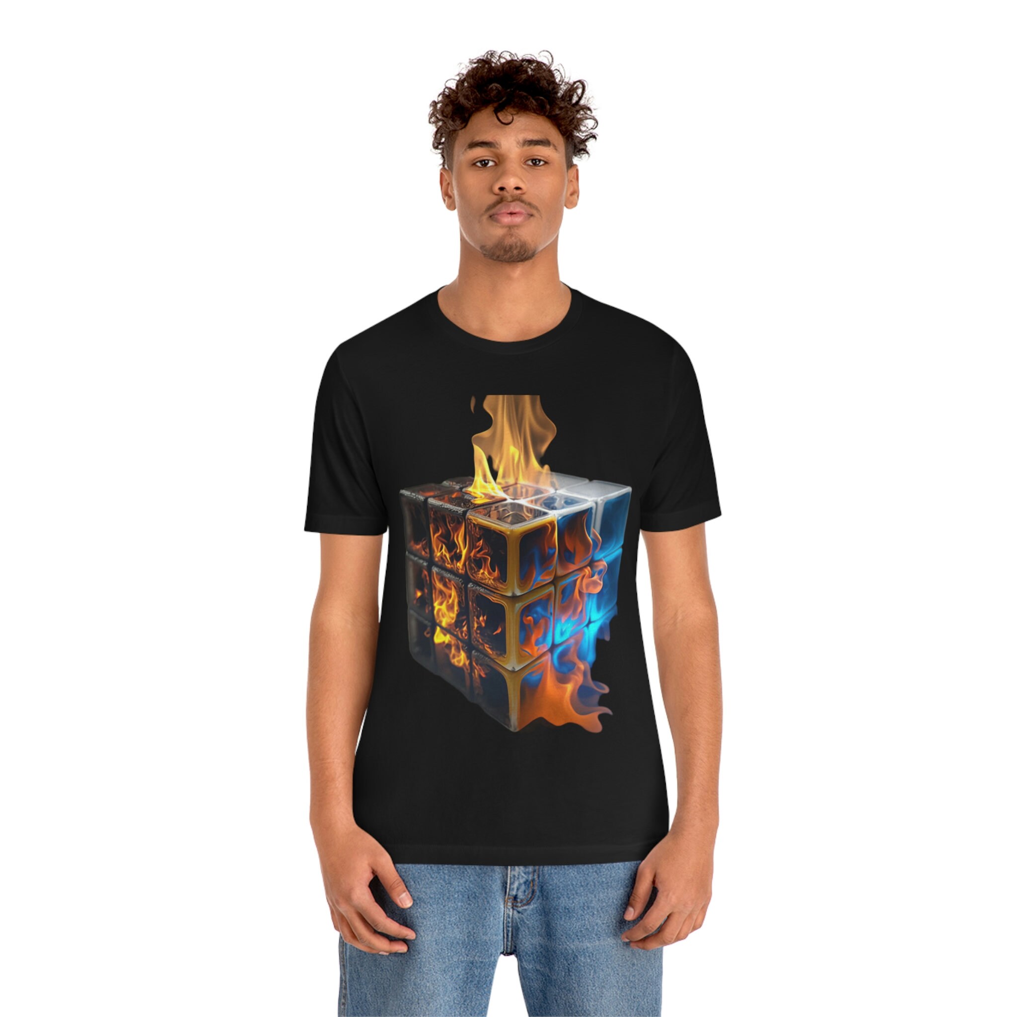 Rubiks Cube on Fire Tee - Etsy