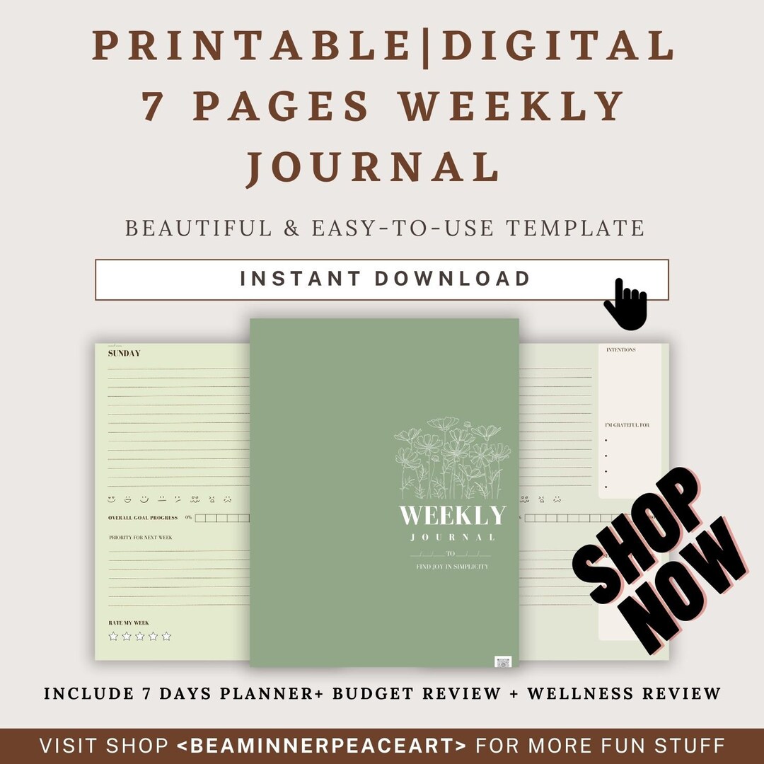 Beautiful Printable 7 Day Weekly Review Planner Digital Goals - Etsy