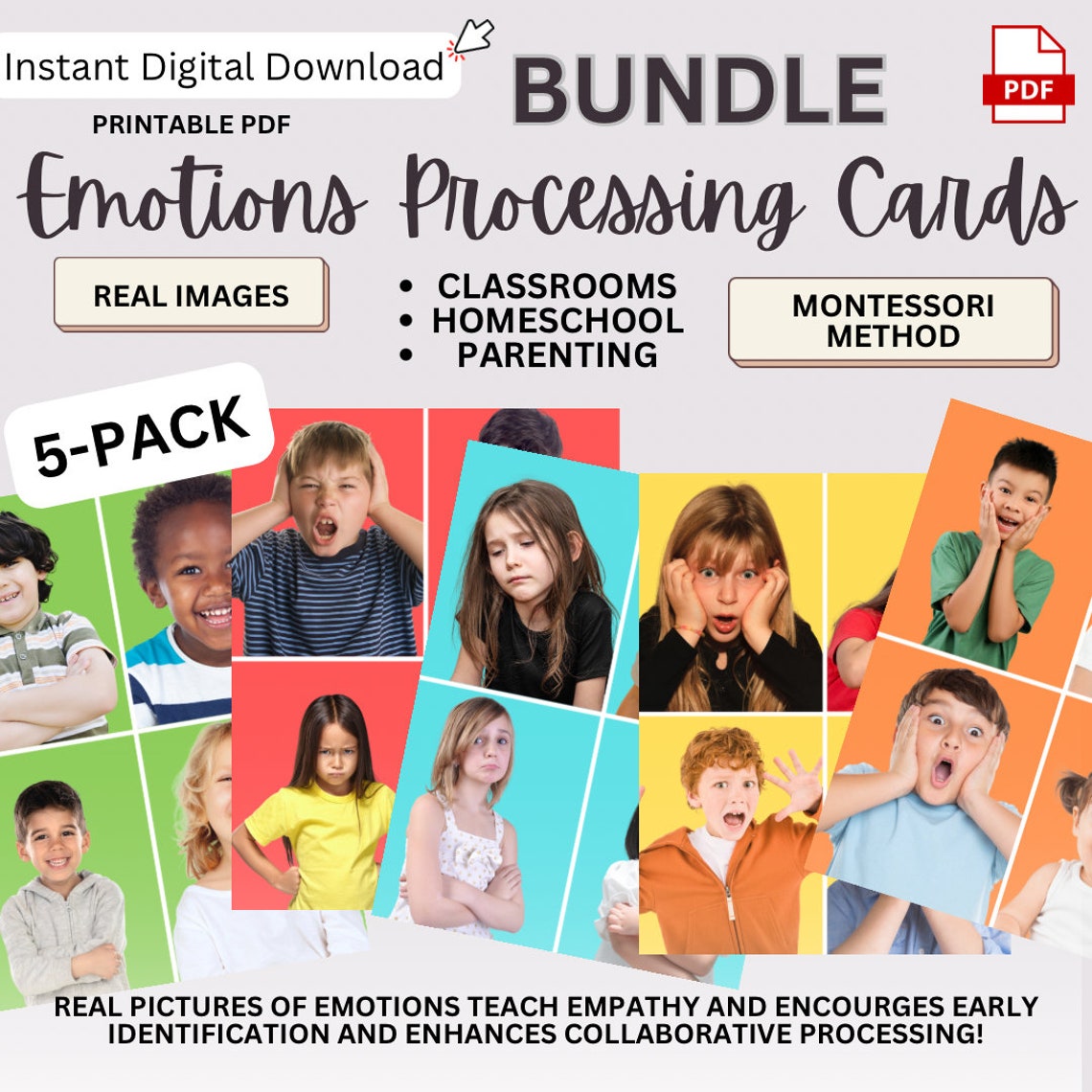 Pack Printable Emotion Cards for Kids: Real Photos for Montessori ...