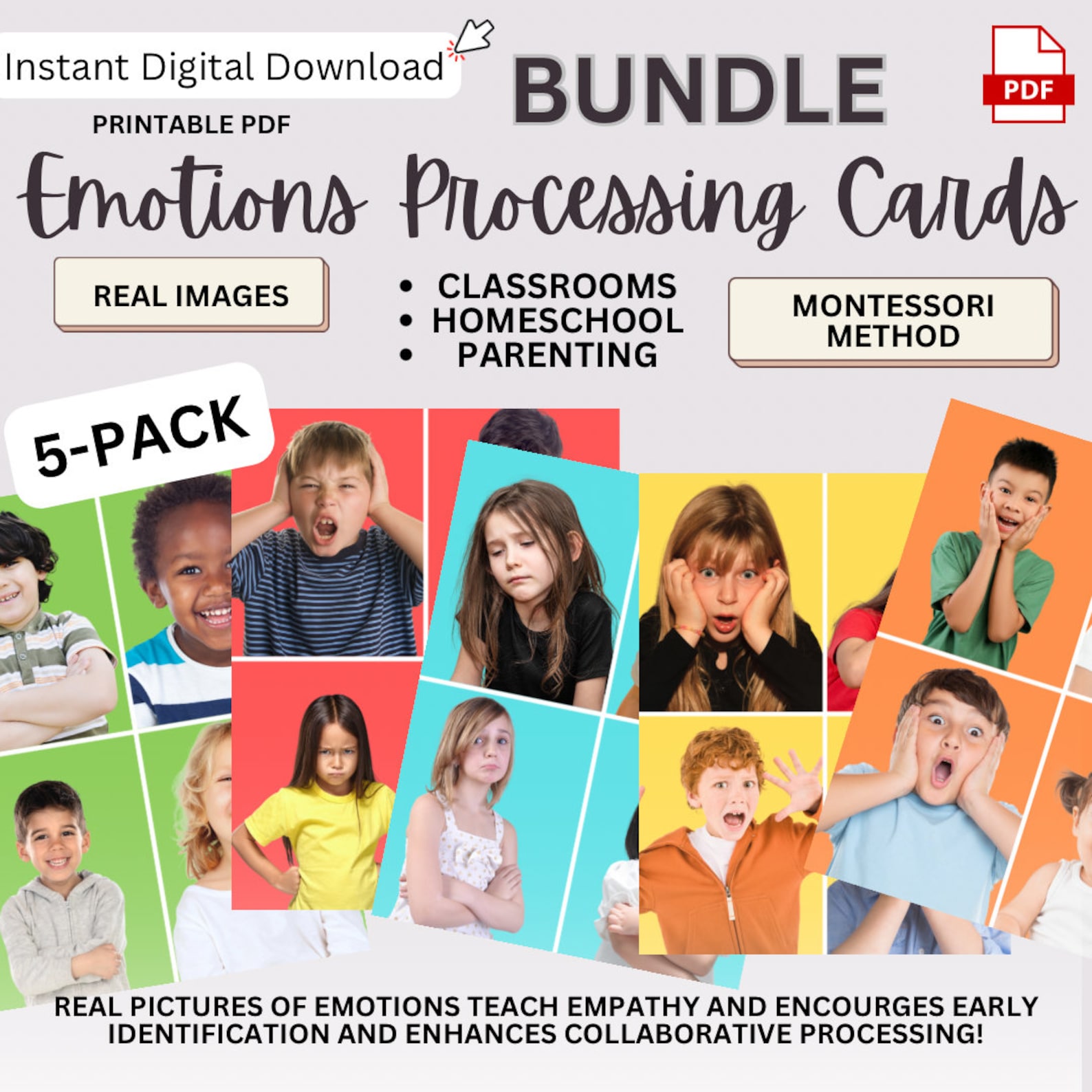 Pack Printable Emotion Cards for Kids: Real Photos for Montessori ...