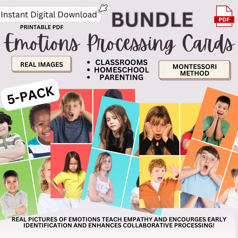 Pack Printable Emotion Cards for Kids: Real Photos for Montessori ...