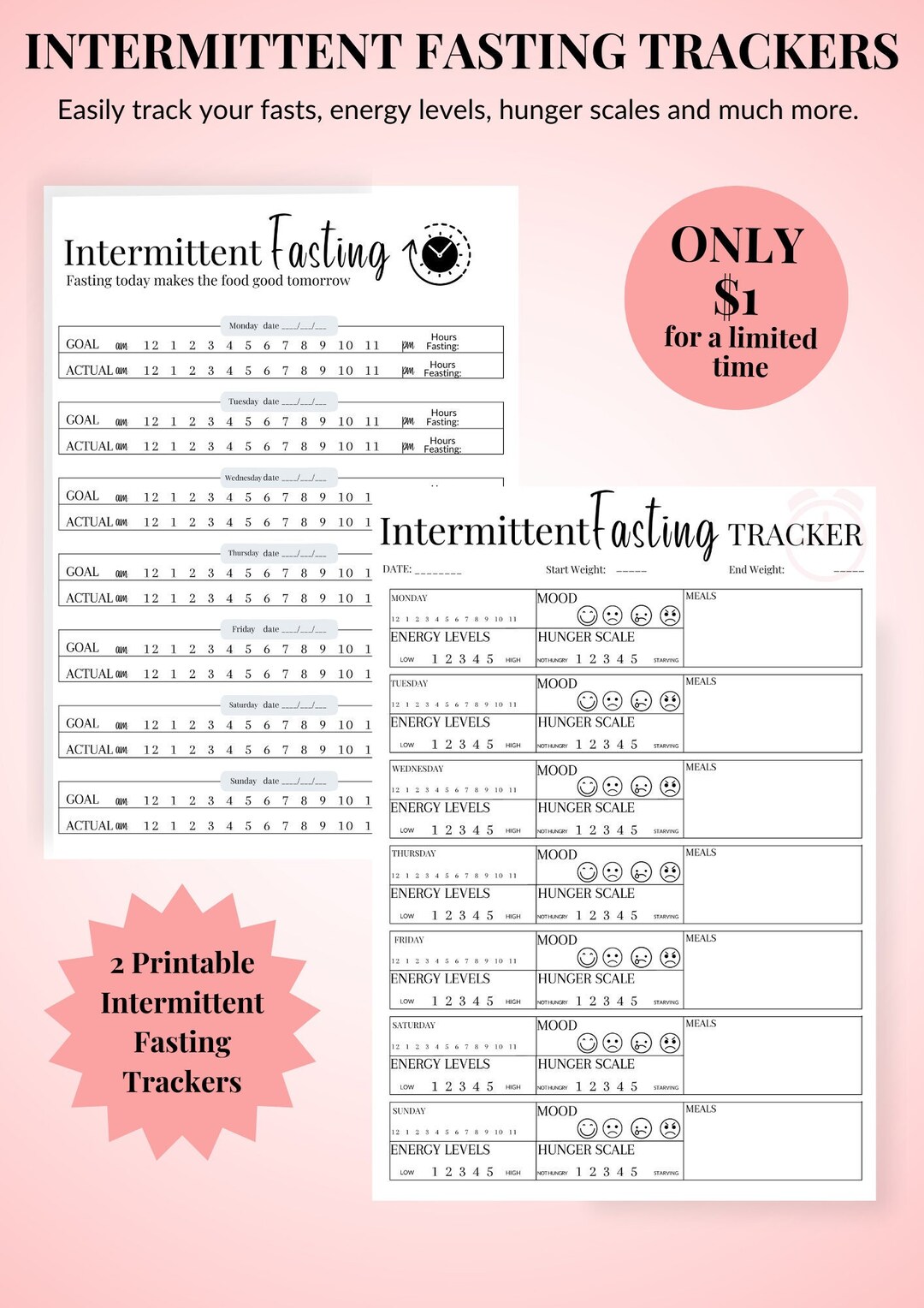 Intermittent Fasting | Fasting Printable | Daily Weekly Fasting Tracker ...