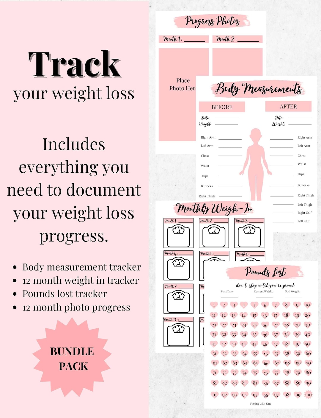 Weight Loss Tracker | Weight Loss Journal | Printable Weight Loss ...