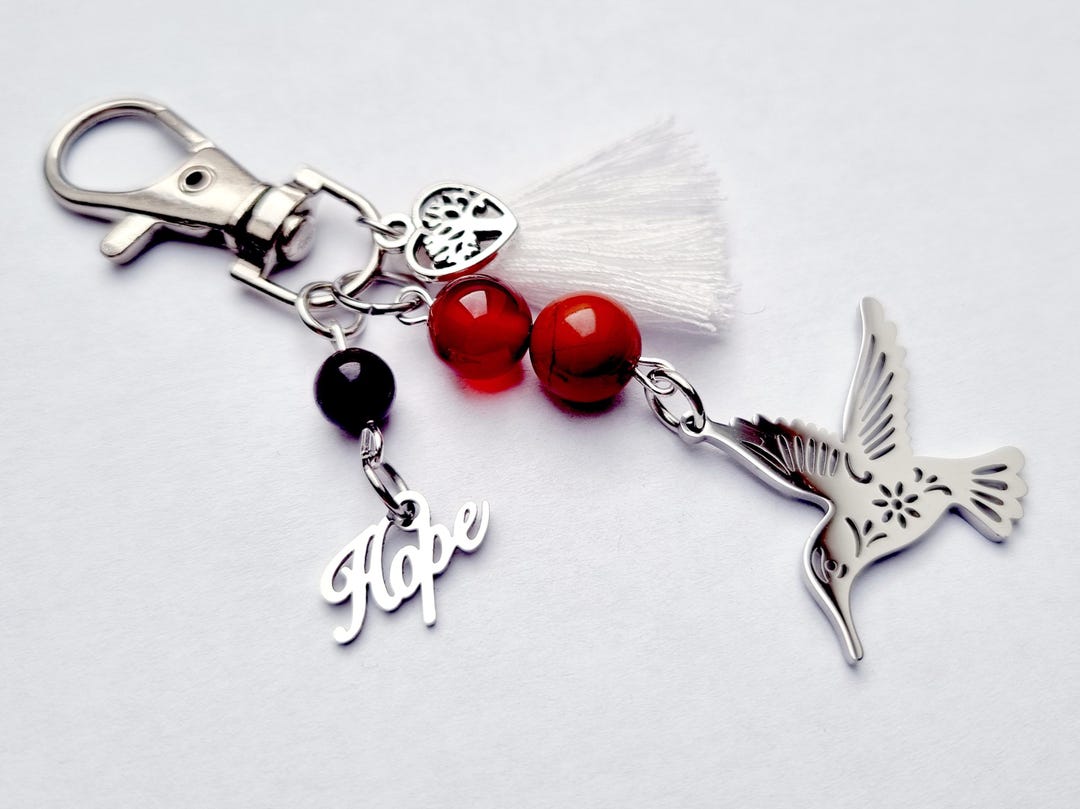 Hummingbird Keychain in Natural Stones: Carnelian, Red Jasper, Garnet ...