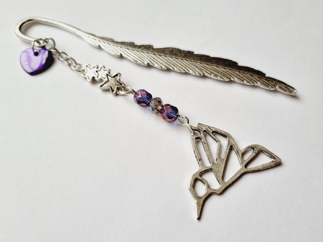 Purple Hummingbird Bookmark Mother-of-pearl Heart Star Beads Silver ...