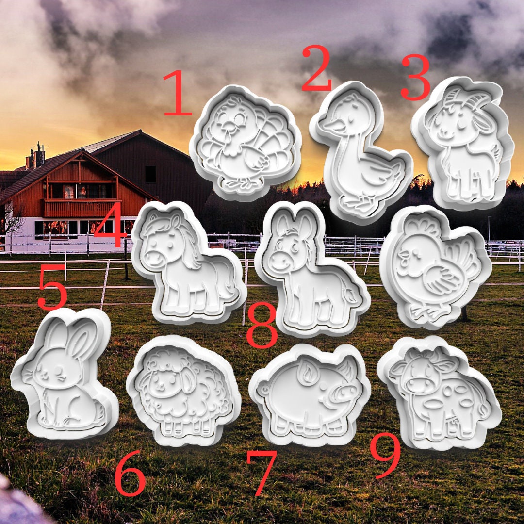 Farm Animal Cookie Cutter With Stamp, Cookie Cutter, Play-doh Cutter ...