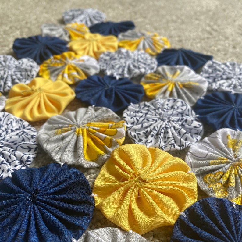 Handmade Navy and Yellow Fabric Yoyo Runner/doily - Etsy