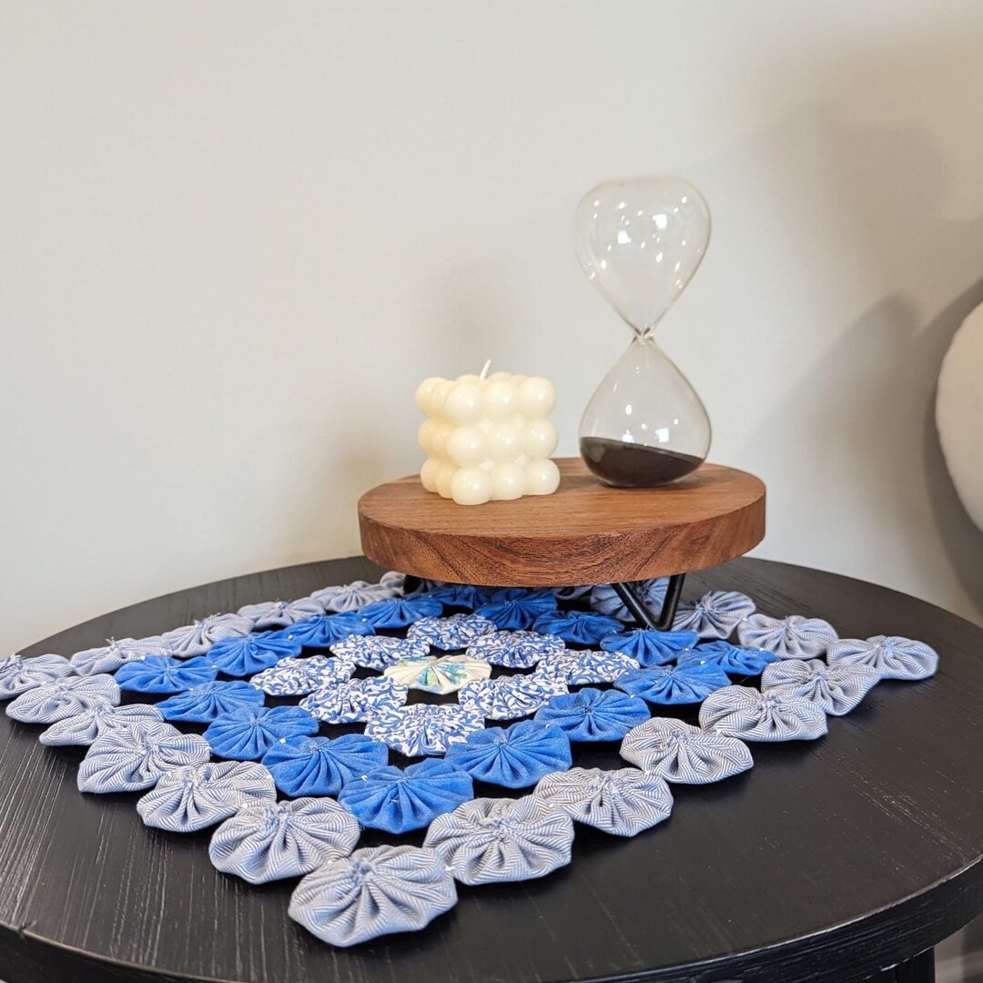 Handmade Blue and White Square Fabric Yoyo Doily - Etsy