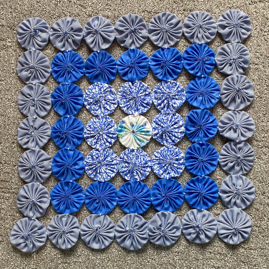 Handmade Blue and White Square Fabric Yoyo Doily - Etsy
