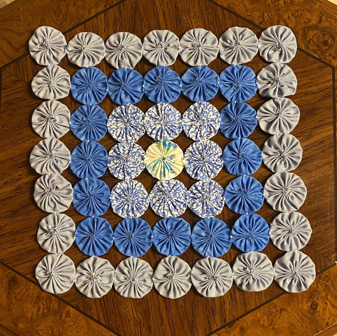 Handmade Blue and White Square Fabric Yoyo Doily - Etsy