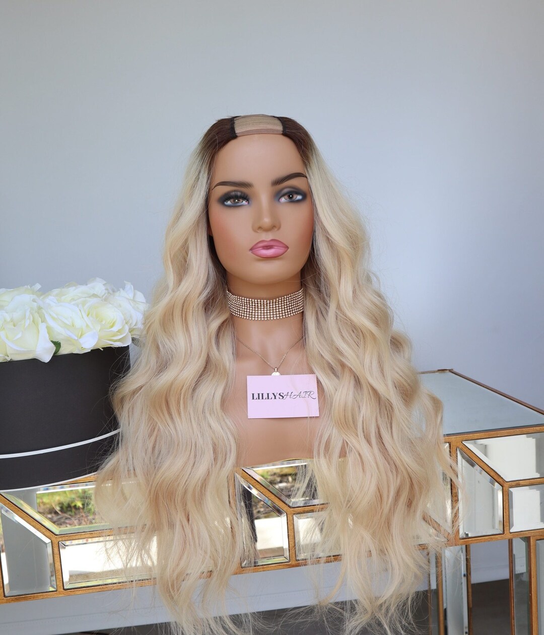PANDORA Beige Blonde With Brown Root, Human Hair U-part Wig Made From ...