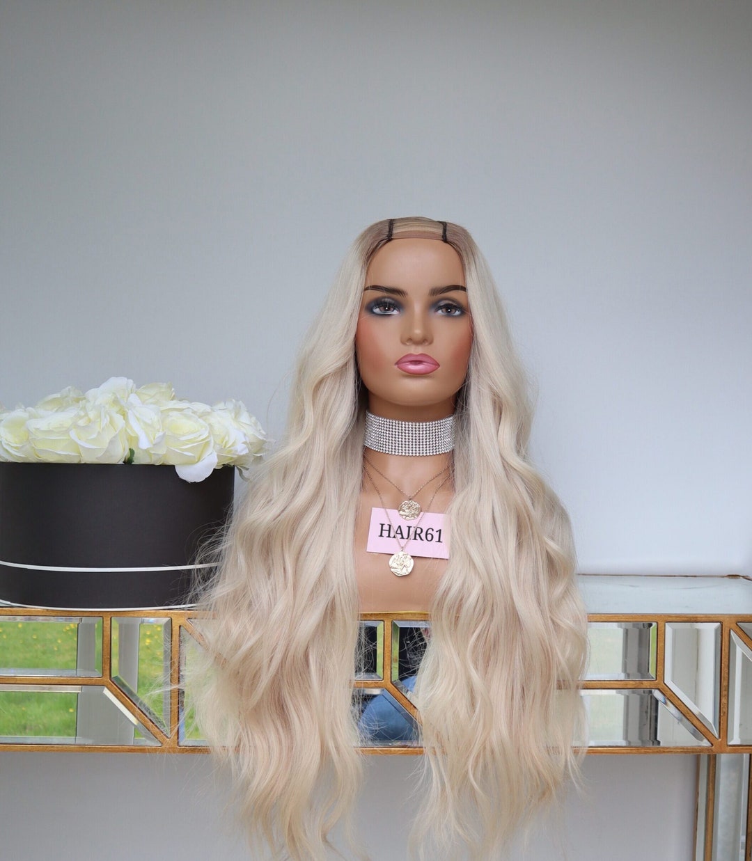 MOLLY Platinum Blonde With Medium Blonde Root, Human Hair U-part Wig ...