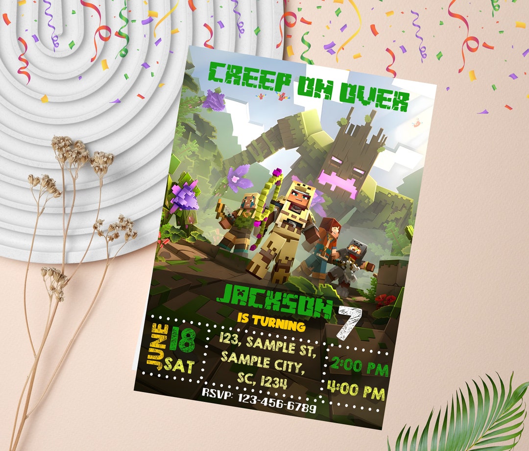 Editable Minecraft Birthday Invitation Mine Theme Birthday Party ...