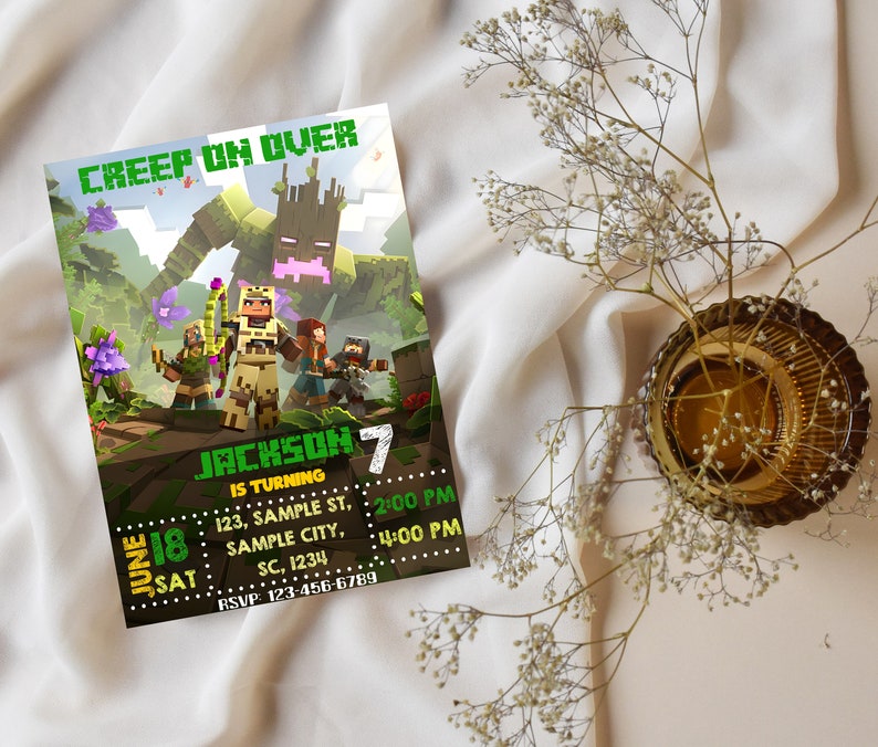Editable Minecraft Birthday Invitation Mine Theme Birthday - Etsy