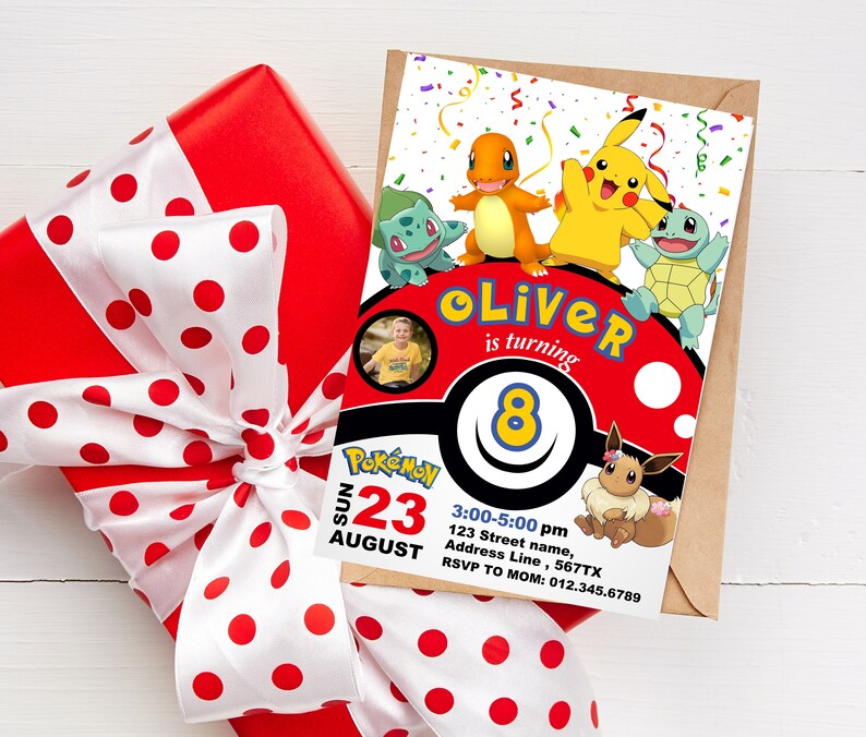 Editable Pokemon Invitation Pokemon With Photo Birthday - Etsy