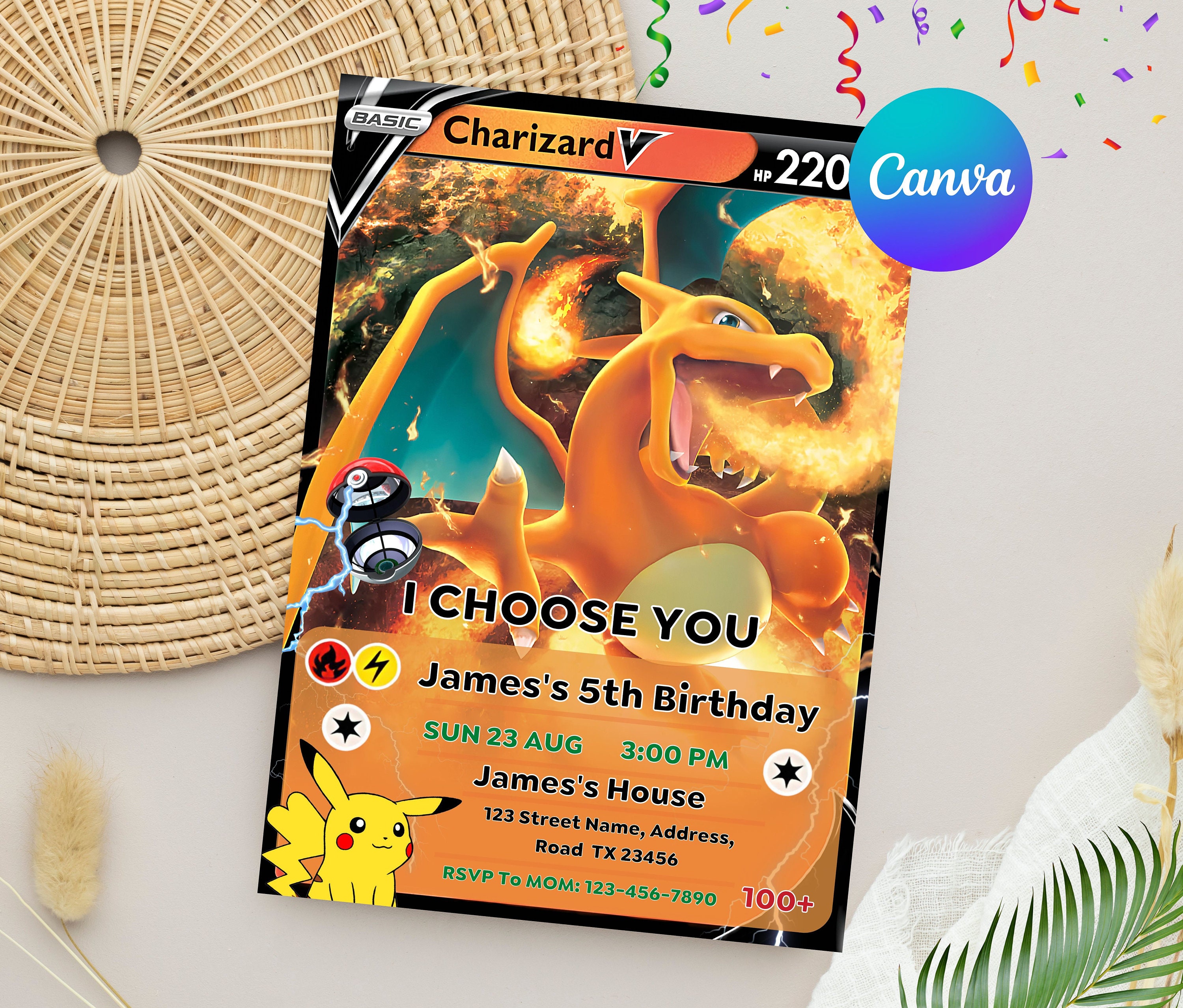 Pokemon Theme Birthday Invitation Card