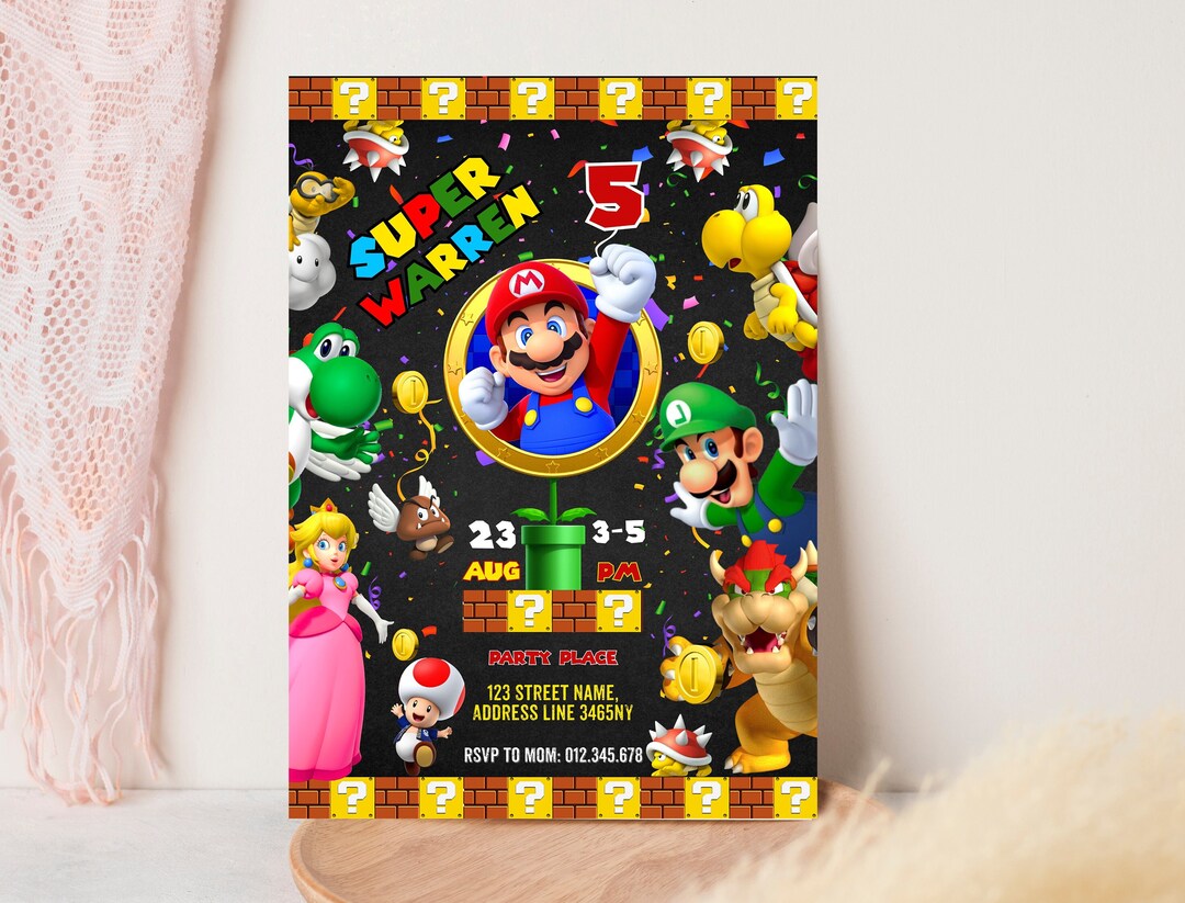 Super Mario Invitation | Mario Birthday Party Invite | Digital Mario ...