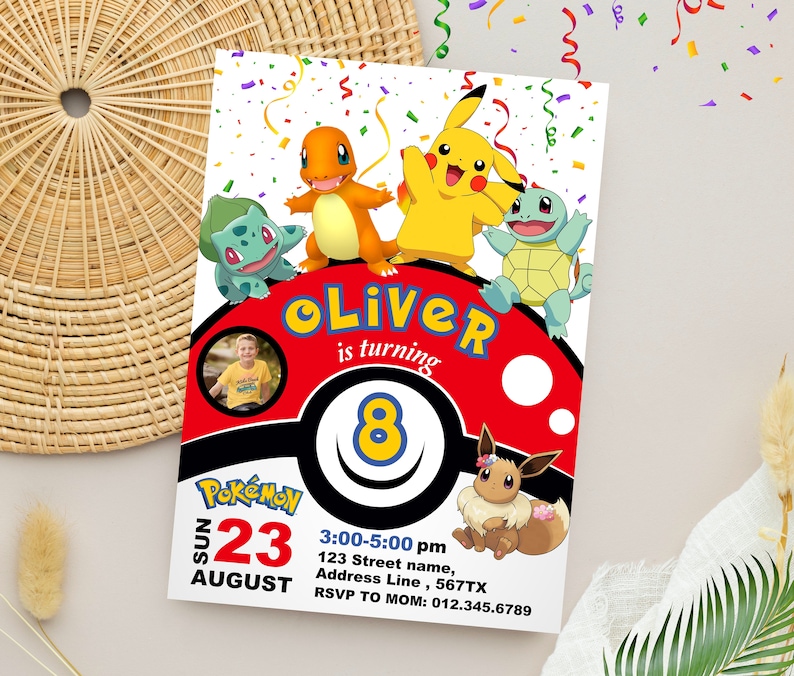 Editable Pokemon Invitation | Pokemon With Photo Birthday Invitation ...