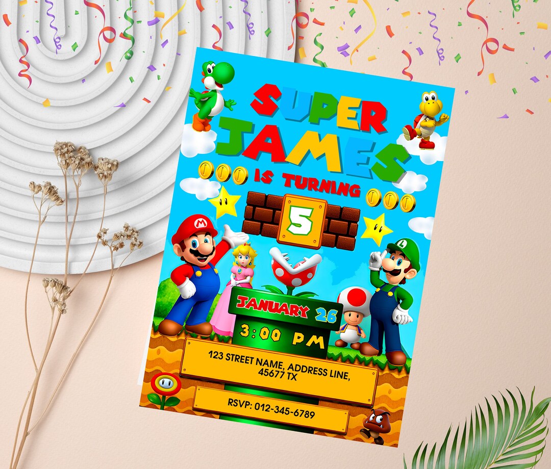 Editable Mario Birthday Invitation | Super Mario Party Invite | Mario ...