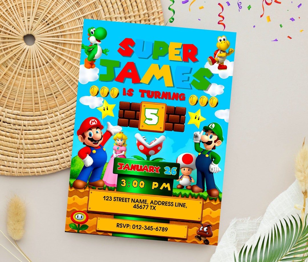 Editable Mario Birthday Invitation Super Mario Party Invite - Etsy