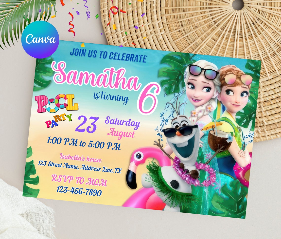 Frozen Pool Party Invitation | Kids Birthday Invitation | Editable and ...
