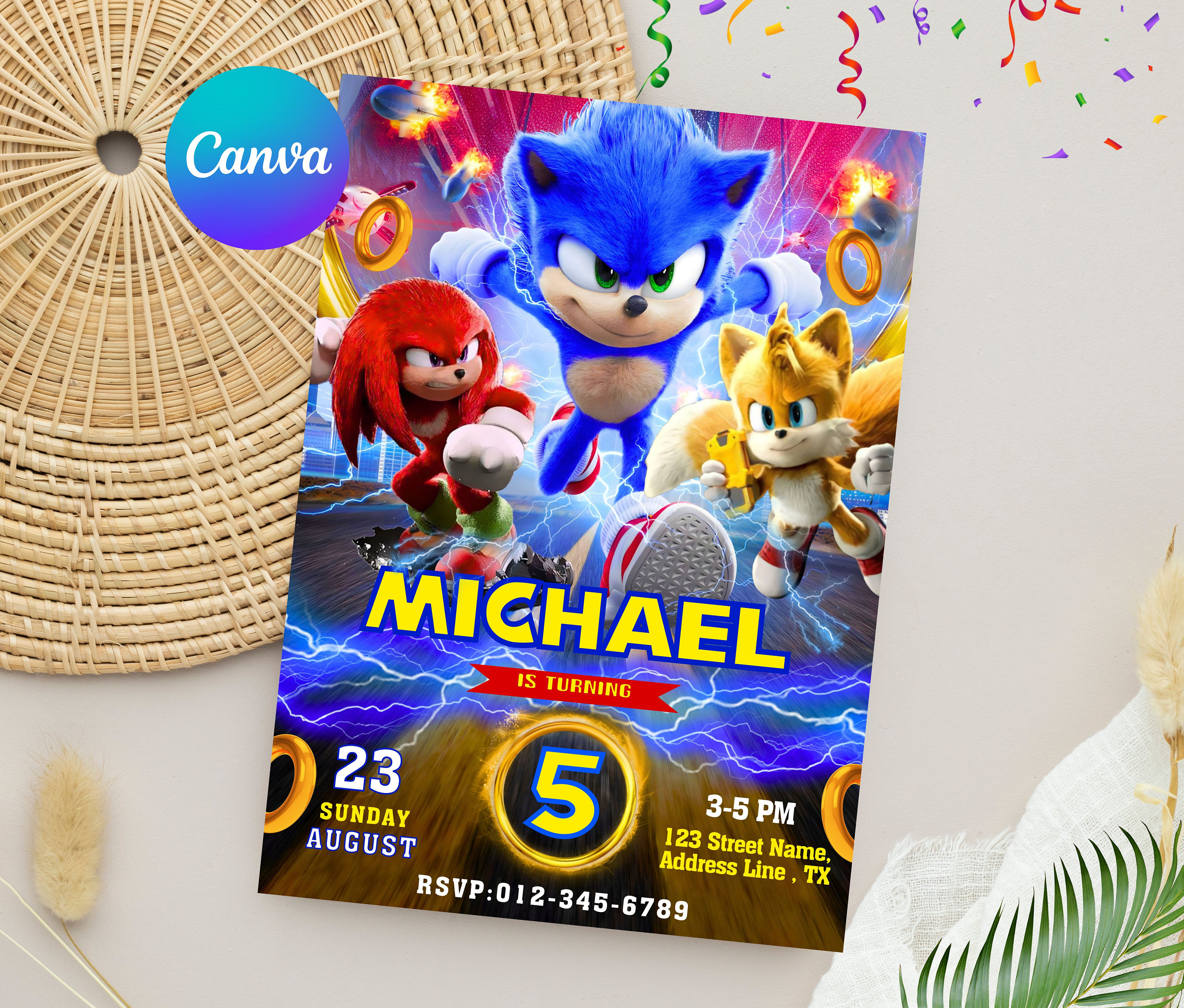 Sonic the Hedgehog Birthday Invitation Sonic Knuckle and - Etsy Australia