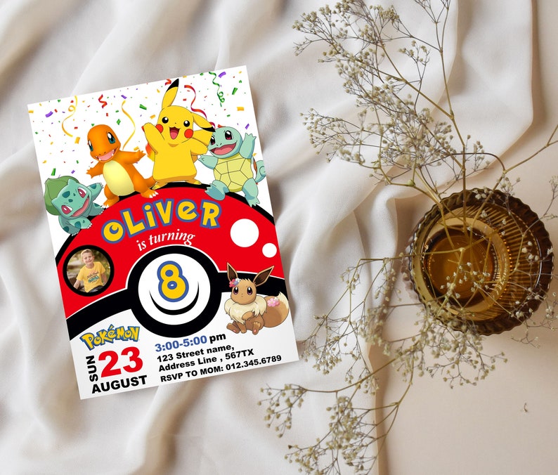 Editable Pokemon Invitation | Pokemon With Photo Birthday Invitation ...