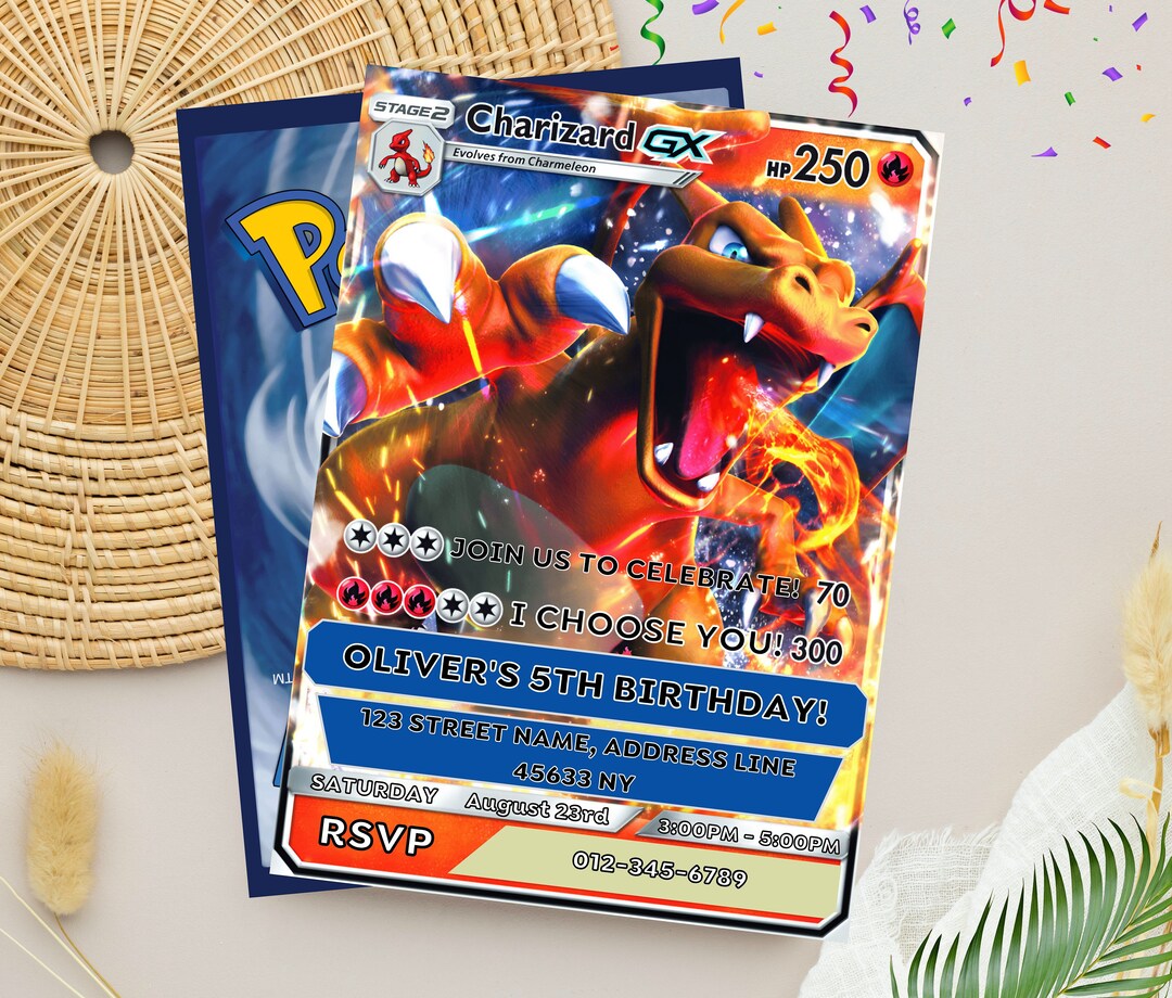 Pokemon Card Birthday Party Invite Pokemon Birthday Invitation Editable ...