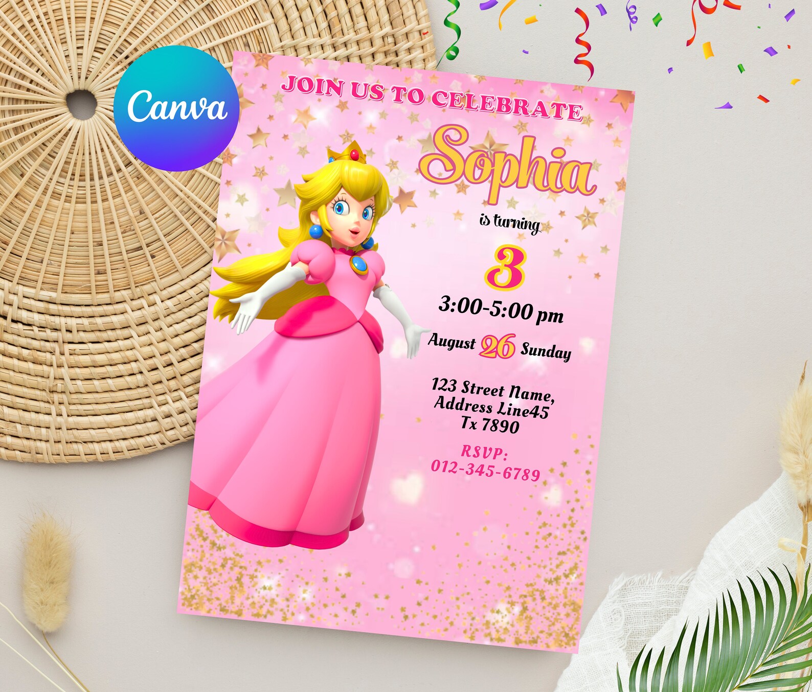 Princess Peach Invitation Super Mario Princess Peach - Etsy