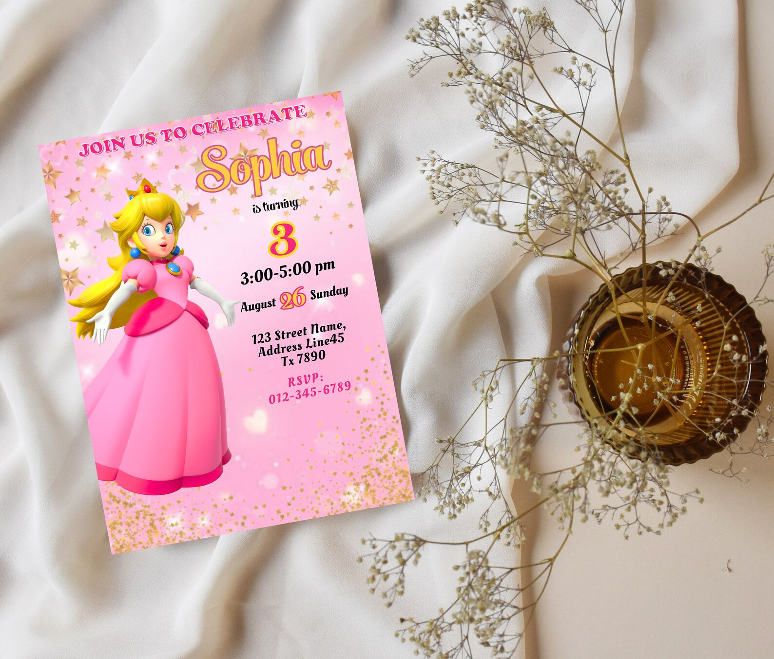 Princess Peach Invitation | Super Mario Princess Peach Birthday Invite ...
