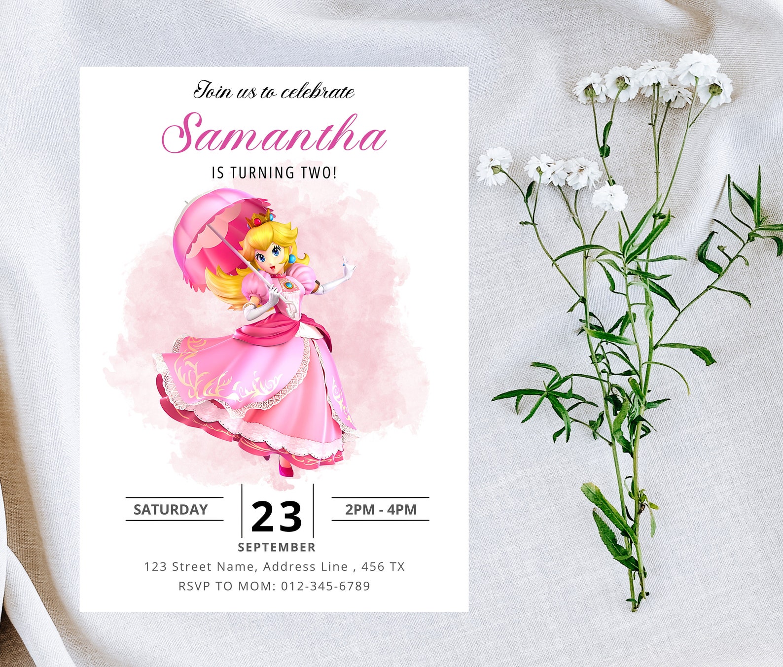 Princess Peach Invitation | Super Mario Princess Peach Party Invite ...