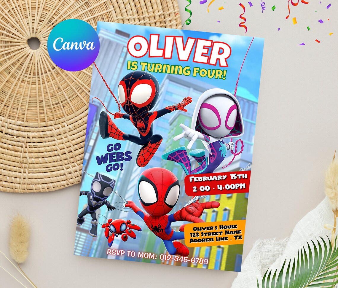 Spidey and His Amazing Friends Birthday Invitation | Spidey Invitation ...