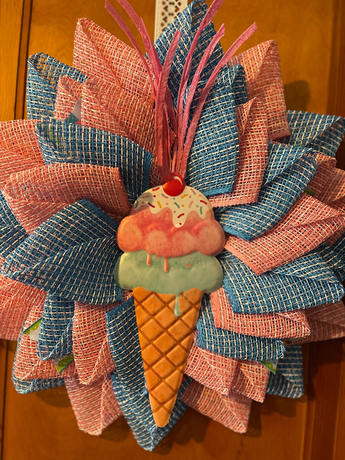 Ice Cream Cone Flower Wreath, Flower Wreath, Summer Wreath, Front Door ...