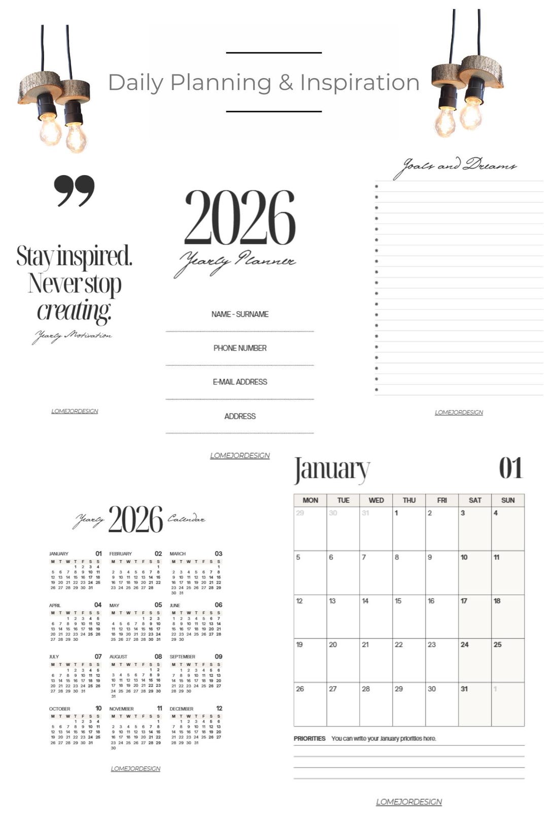 Motivational Monthly Digital Planner, Undated Calendar & Notes, Daily ...