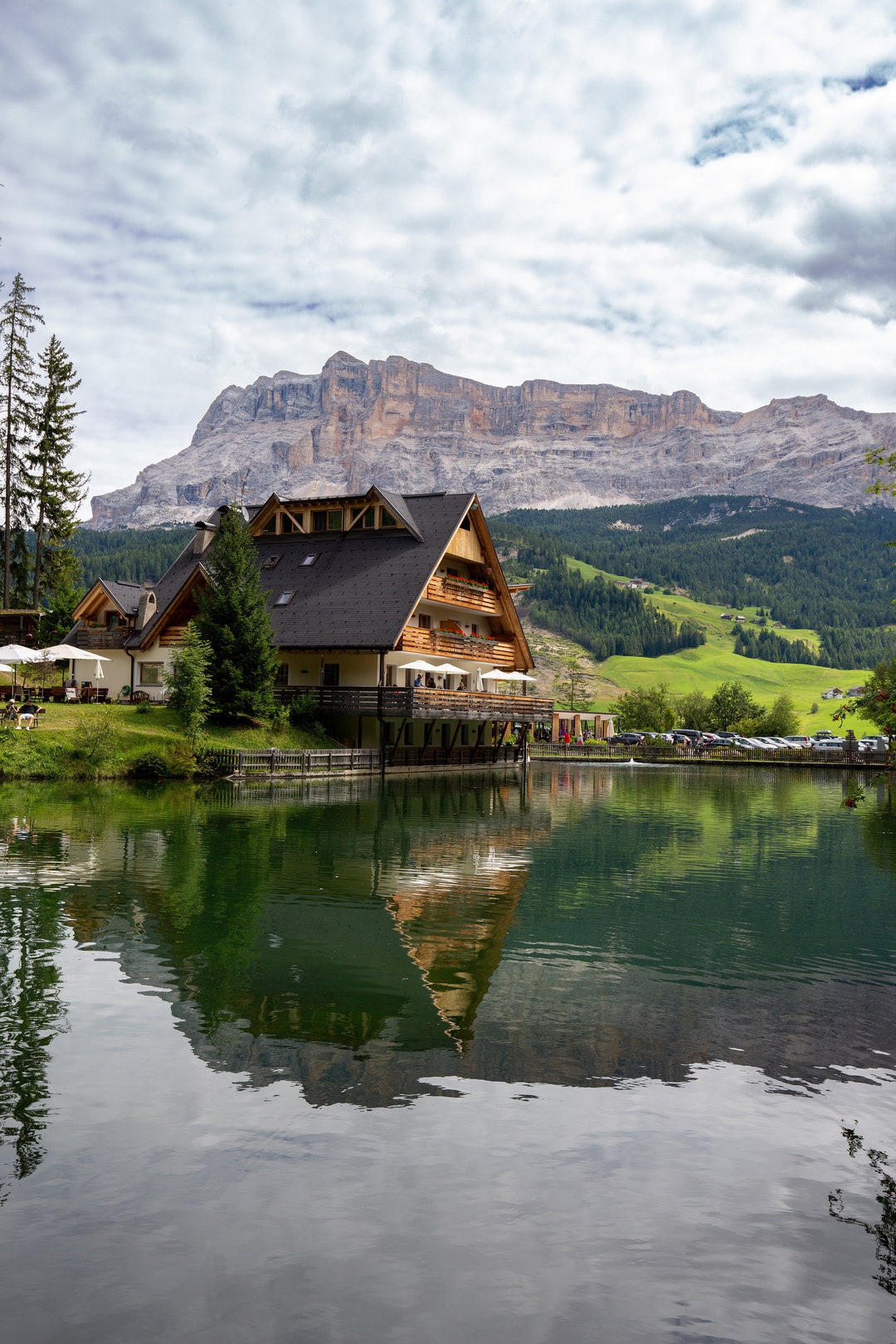 Printable - Mountain Cabin Reflected in Lake With Alpine Mountains in ...