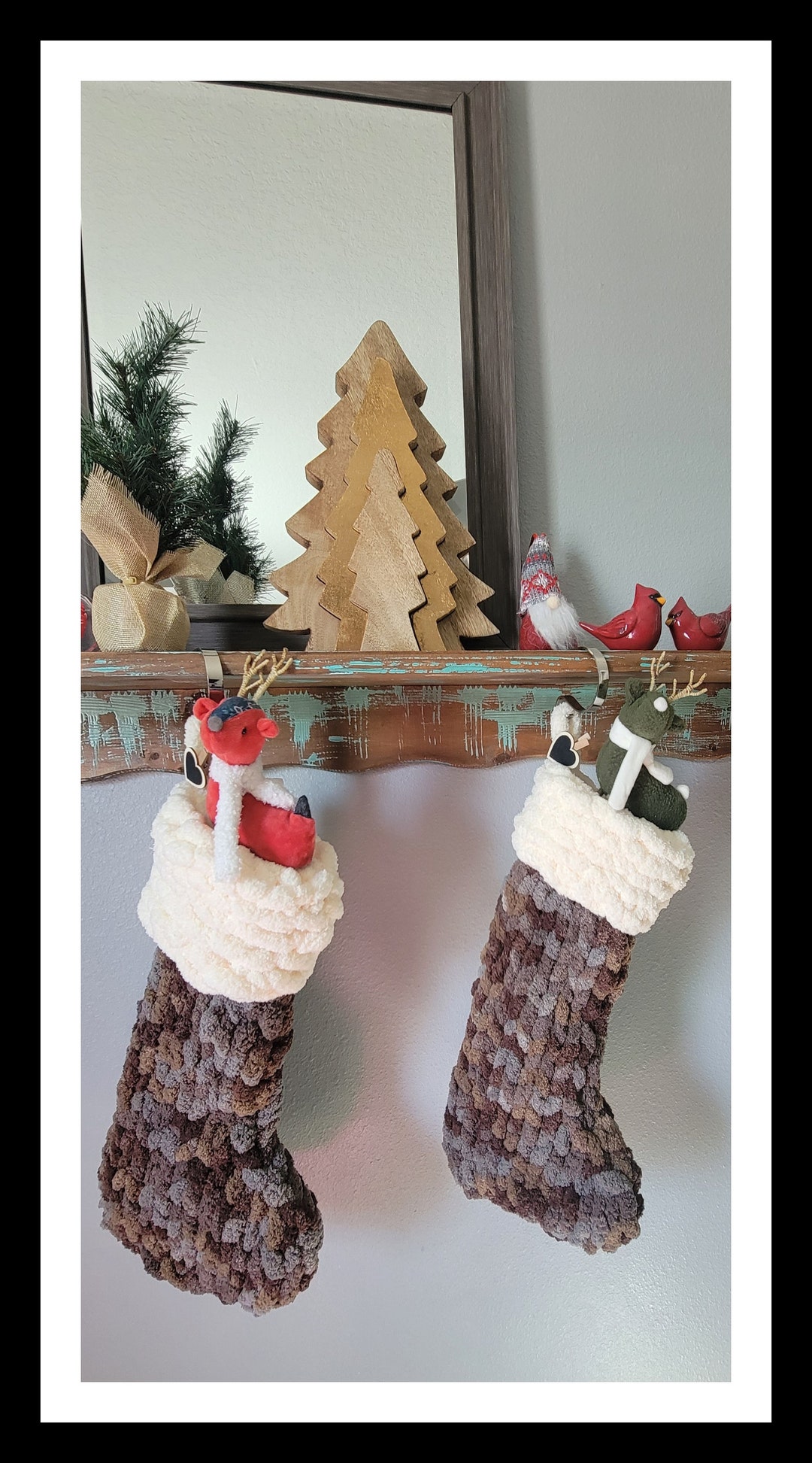 Handmade Chunky Knit Christmas Stockings, Brown and Cream Knit ...