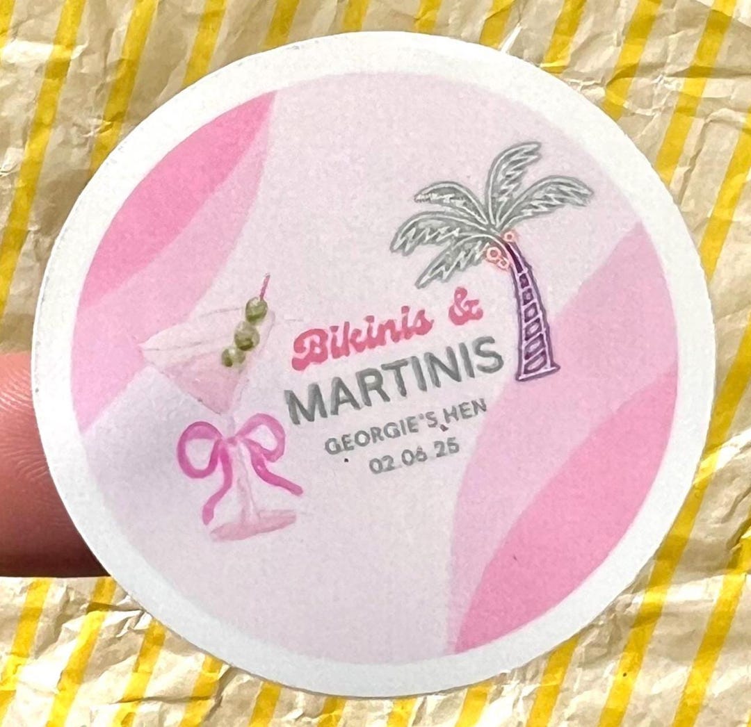 Bikinis & Martinis Stickers – Personalised Hen Party Stickers – Beach ...