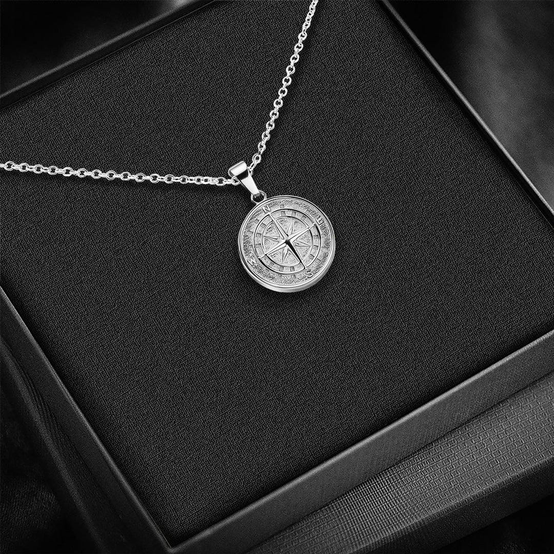 Engraved Compass Pendant Gift, Message Necklace for Men, Birthday Gift ...