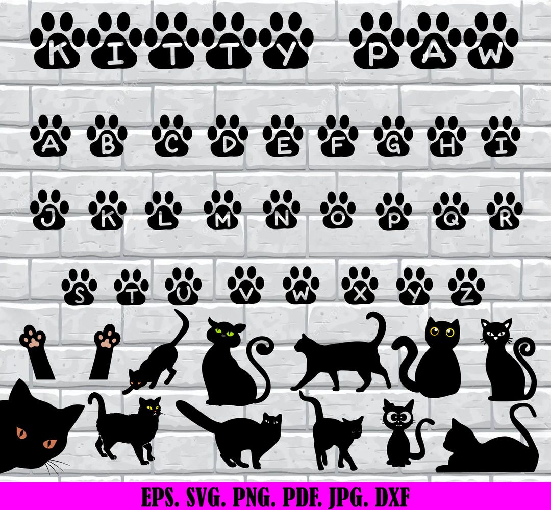 Cat Paw Font Svg Bundle, Cat Font Svg, Cat Paw Alphabets Svg, Cat Paw ...