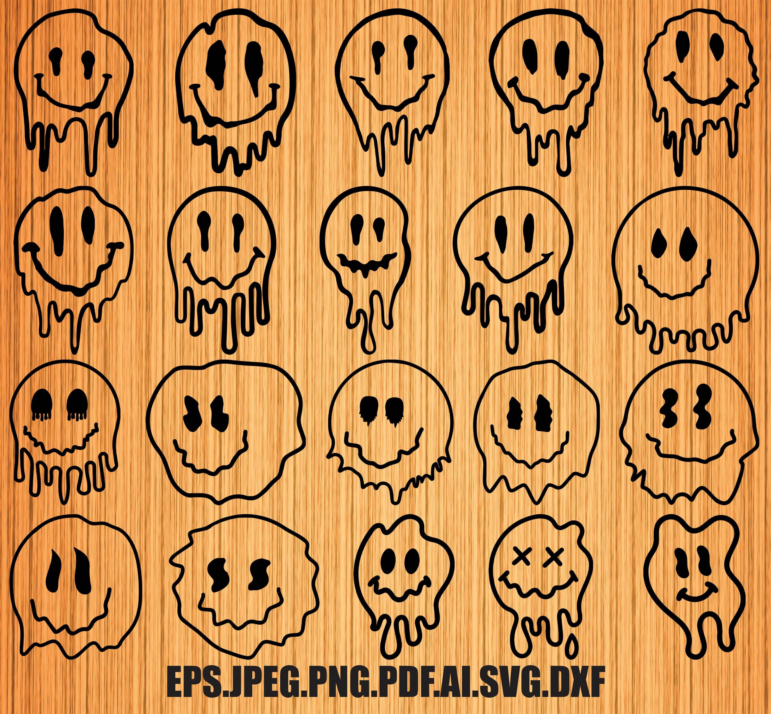 Melted Smiley Face Svg Bundle, Melting Smiley Face, Smiley Face Clip ...