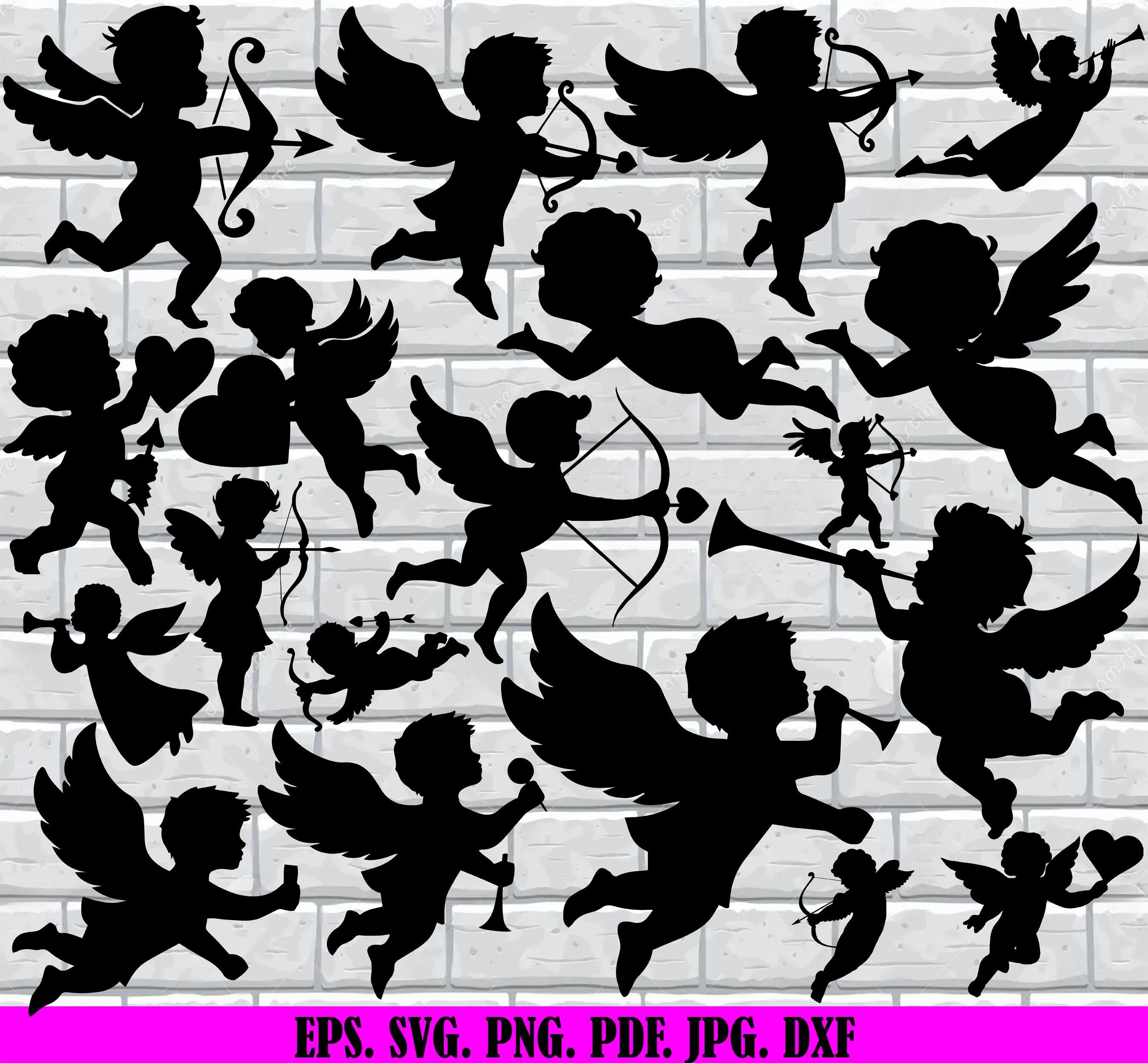 Bundle Svg Cupidon, Svg bébé, ange, vecteur de Cupidon, Silhouette de ...