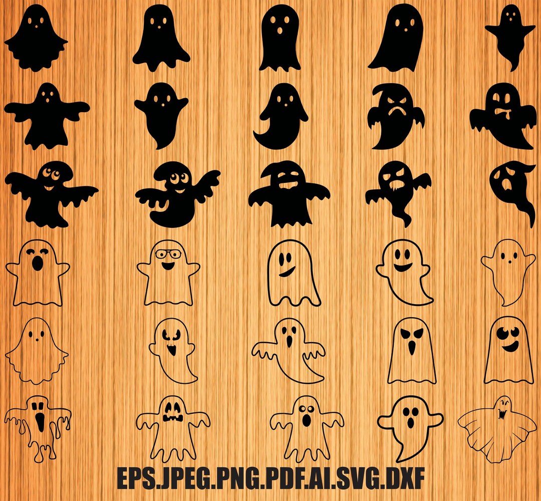 Ghost Svg Bundle, Ghost Svg, Ghost Clipart, Ghost Outline Svg, Ghost ...
