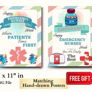 Happy Emergency Nurses Week Banner Printable and Posters / Hand-drawn ...